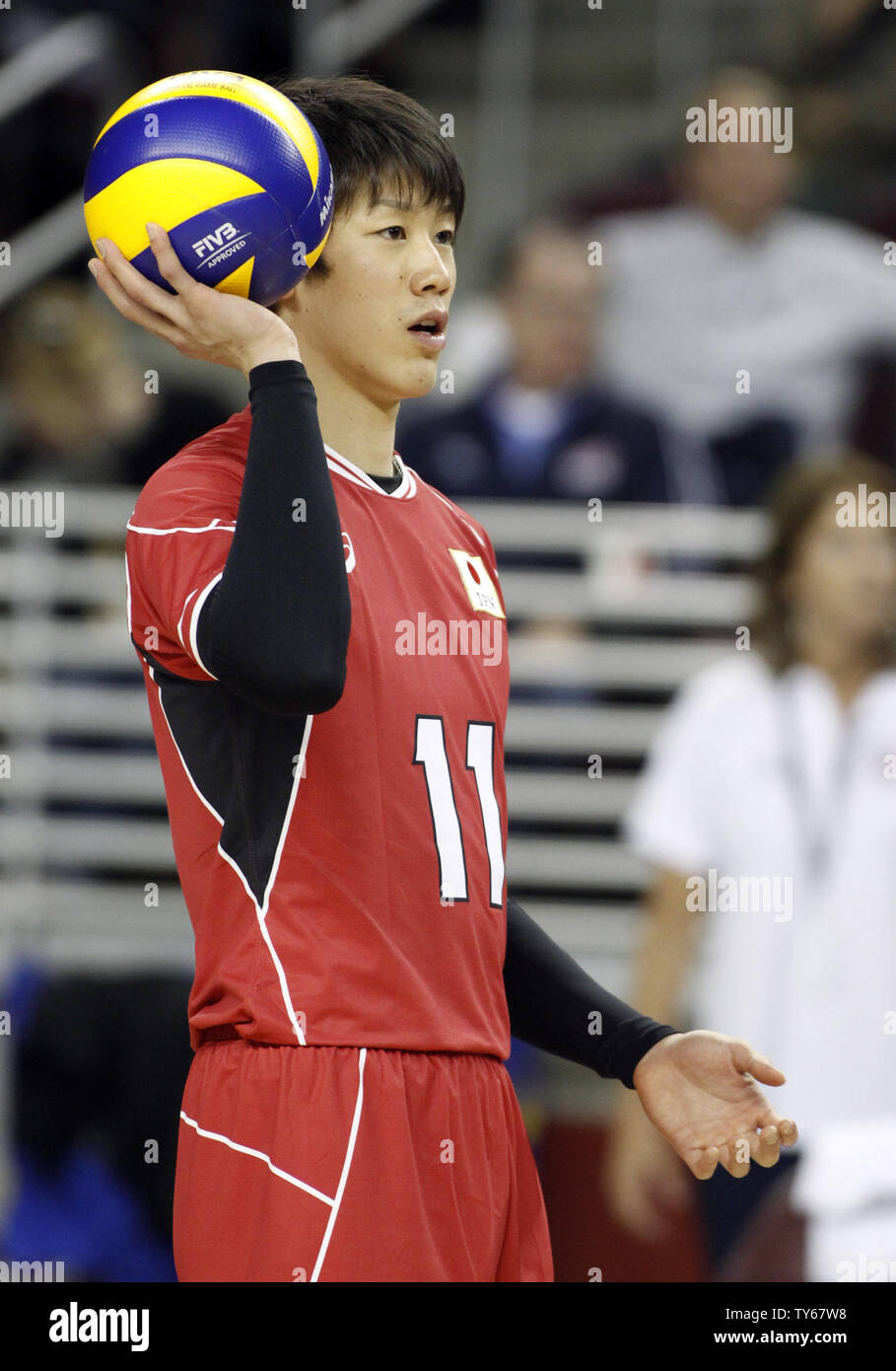 Japan's Yuki Ishikawa (11) warms up to play against USA in the USA ...