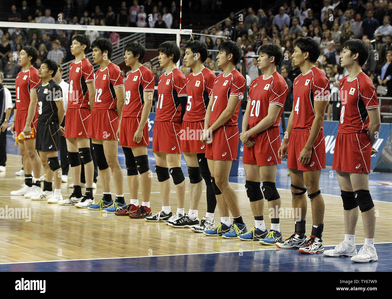 Team Japan line up for the national anthem prior to playing against ...