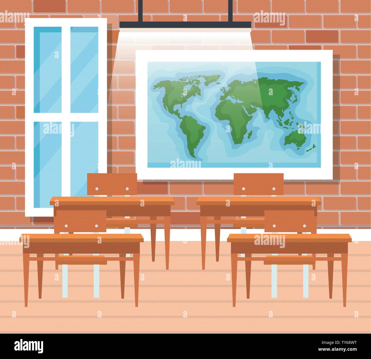 global map with desks and window in the classroom Stock Vector Image ...