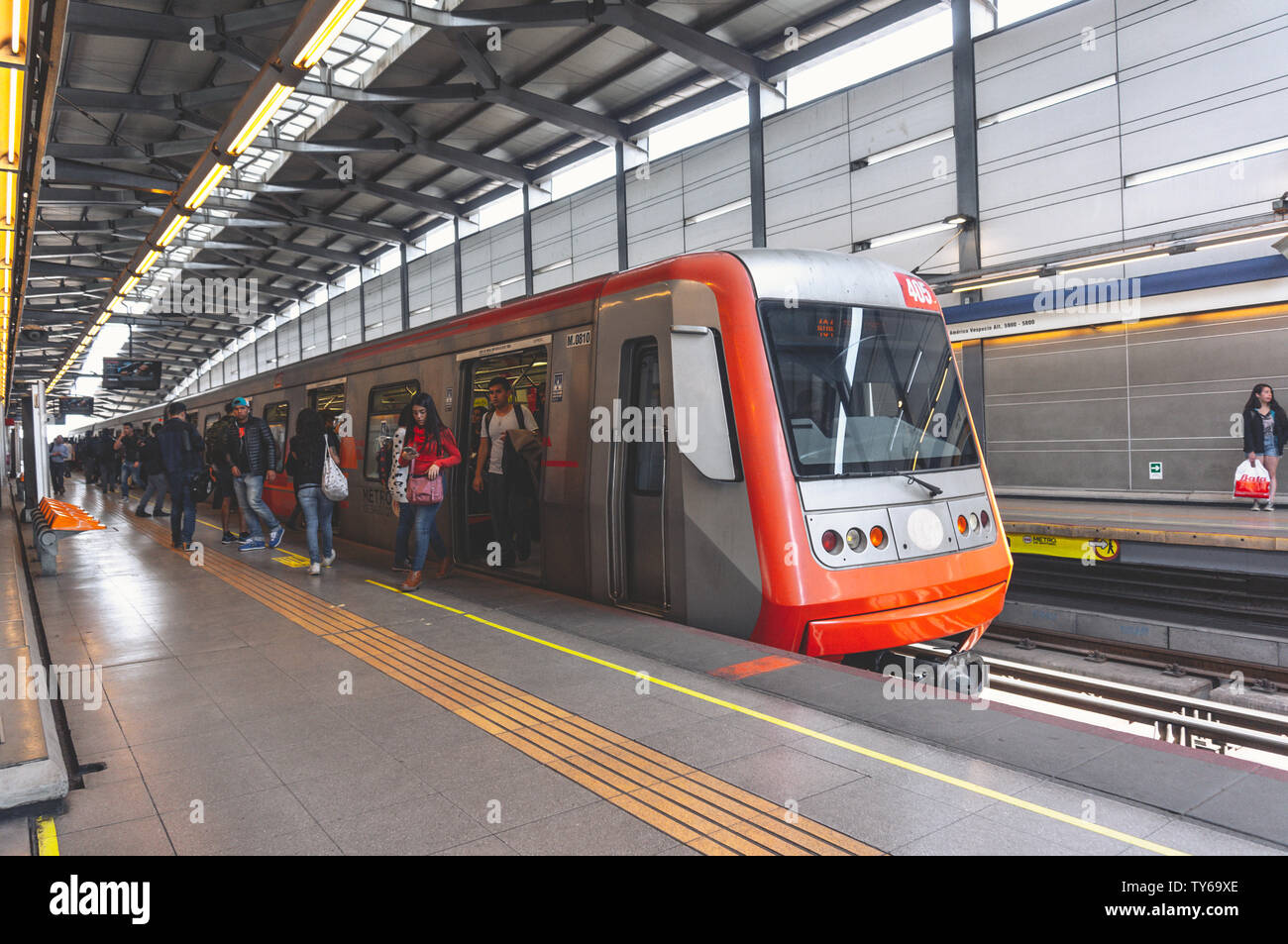 SANTIAGO, CHILE - OCTOBER 2015: One of the steel AS02 Santiago Metro ...
