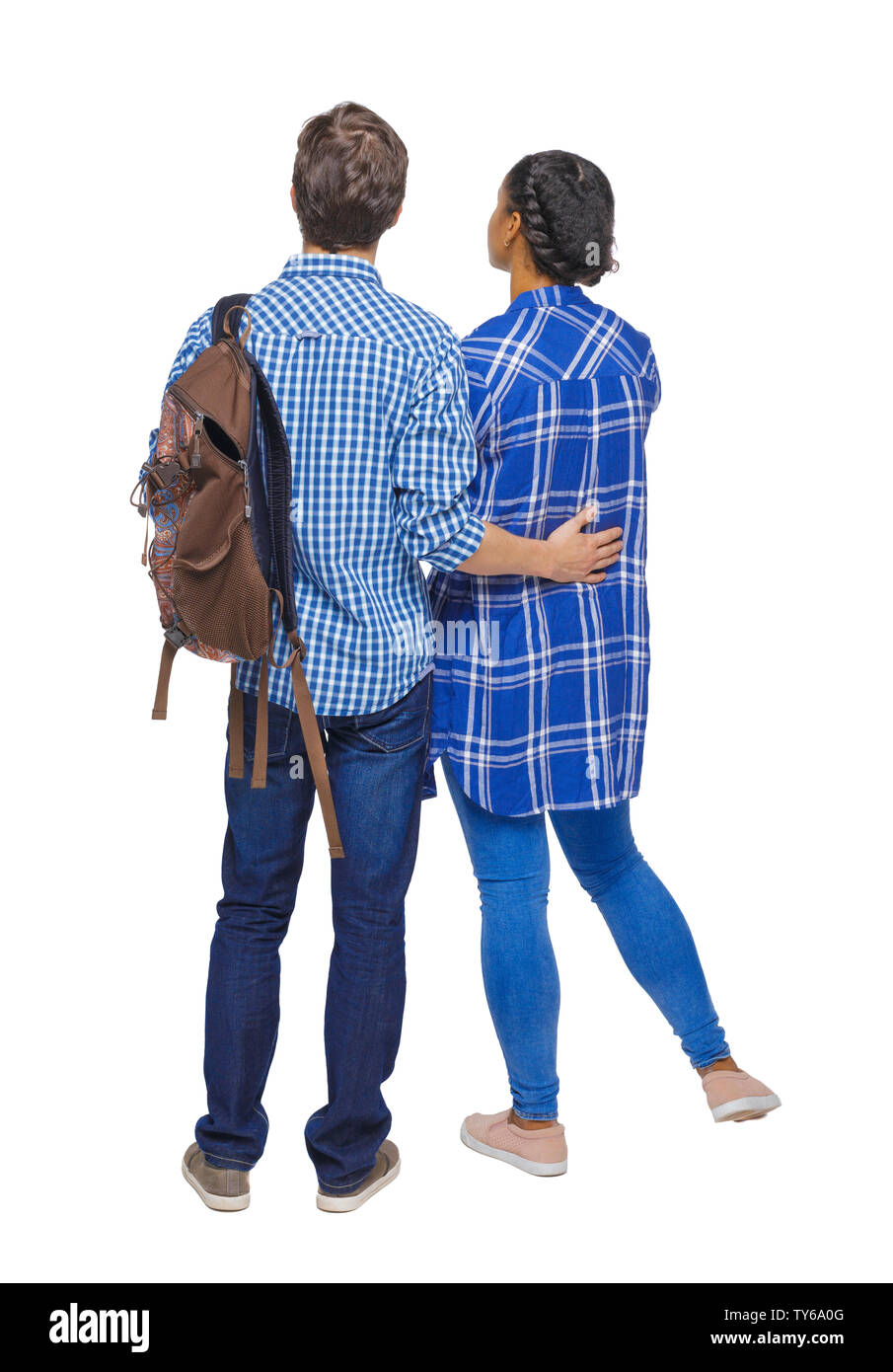 Back view of the interracial couple. Rear view people collection ...