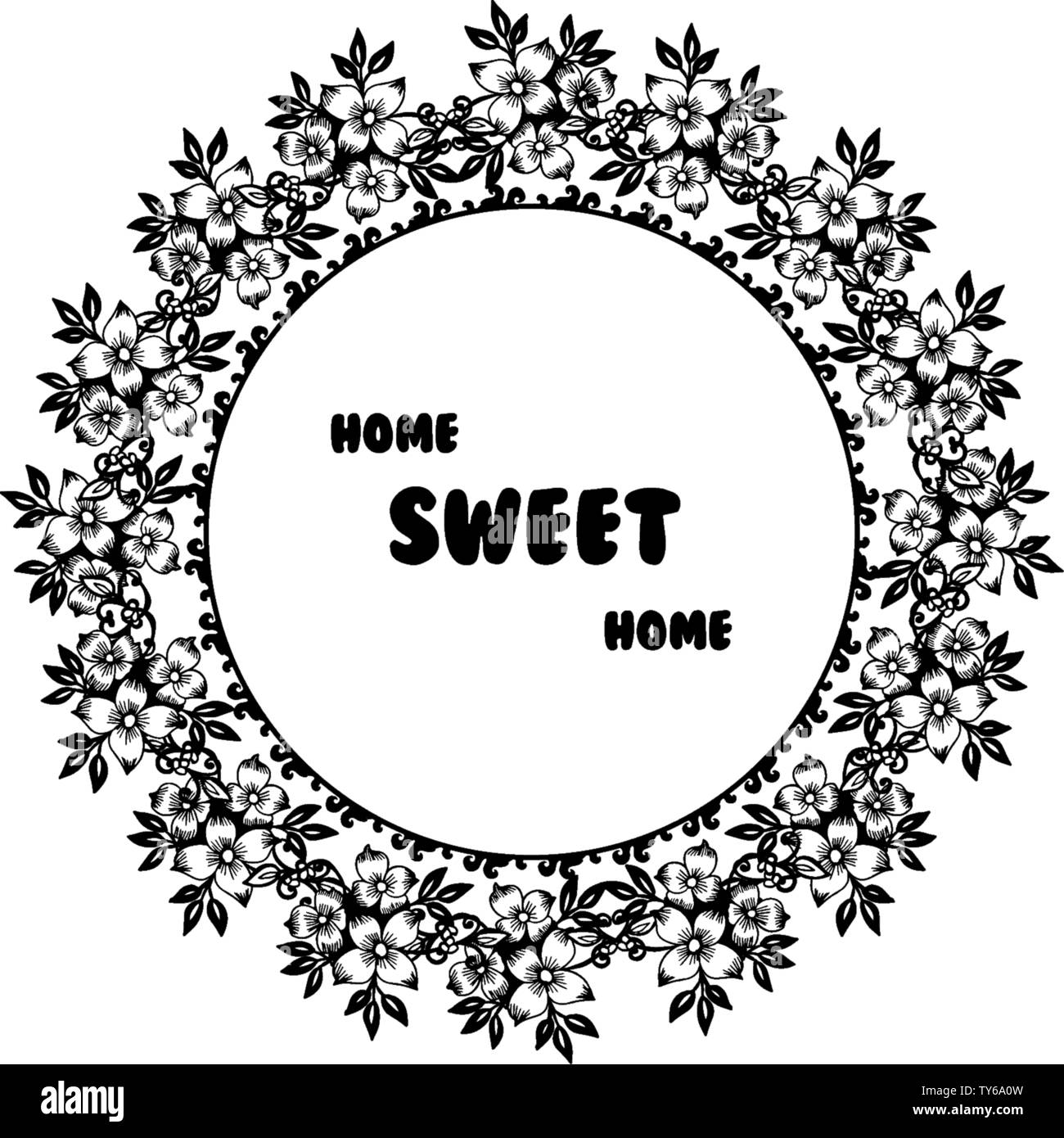 Vector illustration writing home sweet home with ornament of flower ...