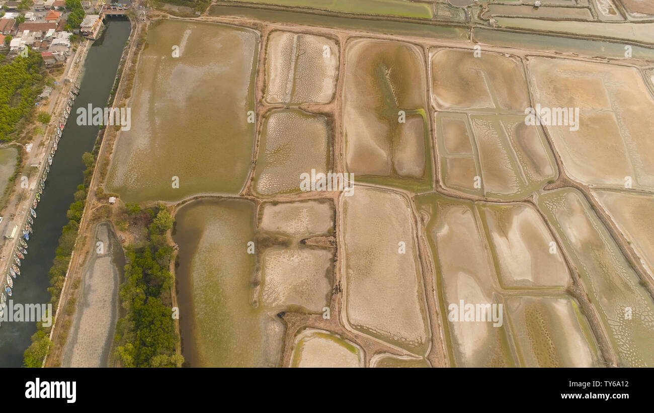 aerial view fish farm with ponds growing fish and shrimp and other ...