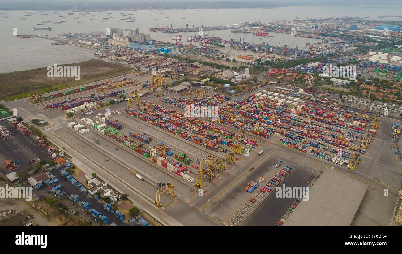 aerial view container terminal port surabaya. cargo industrial port ...