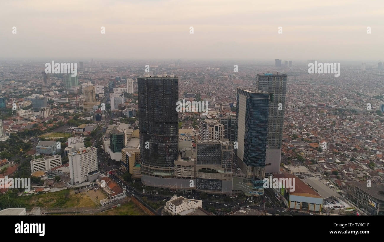 Aerial cityscape modern city Surabaya with skyscrapers, buildings and ...