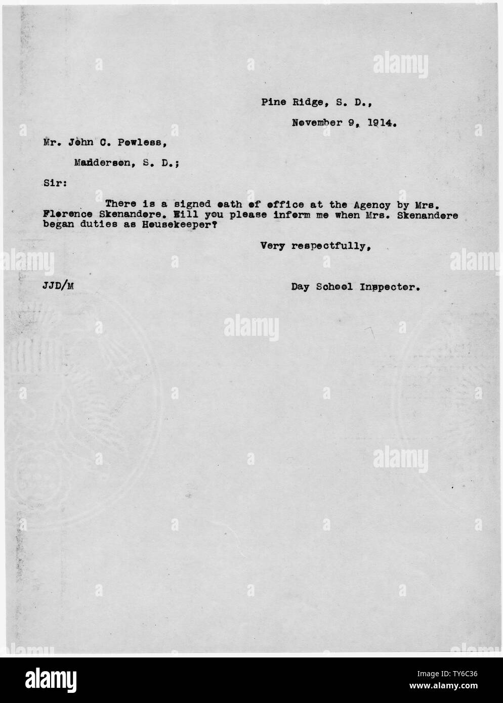 J.J. Duncan to John C. Powless, Teacher, Day School Number 12 ...