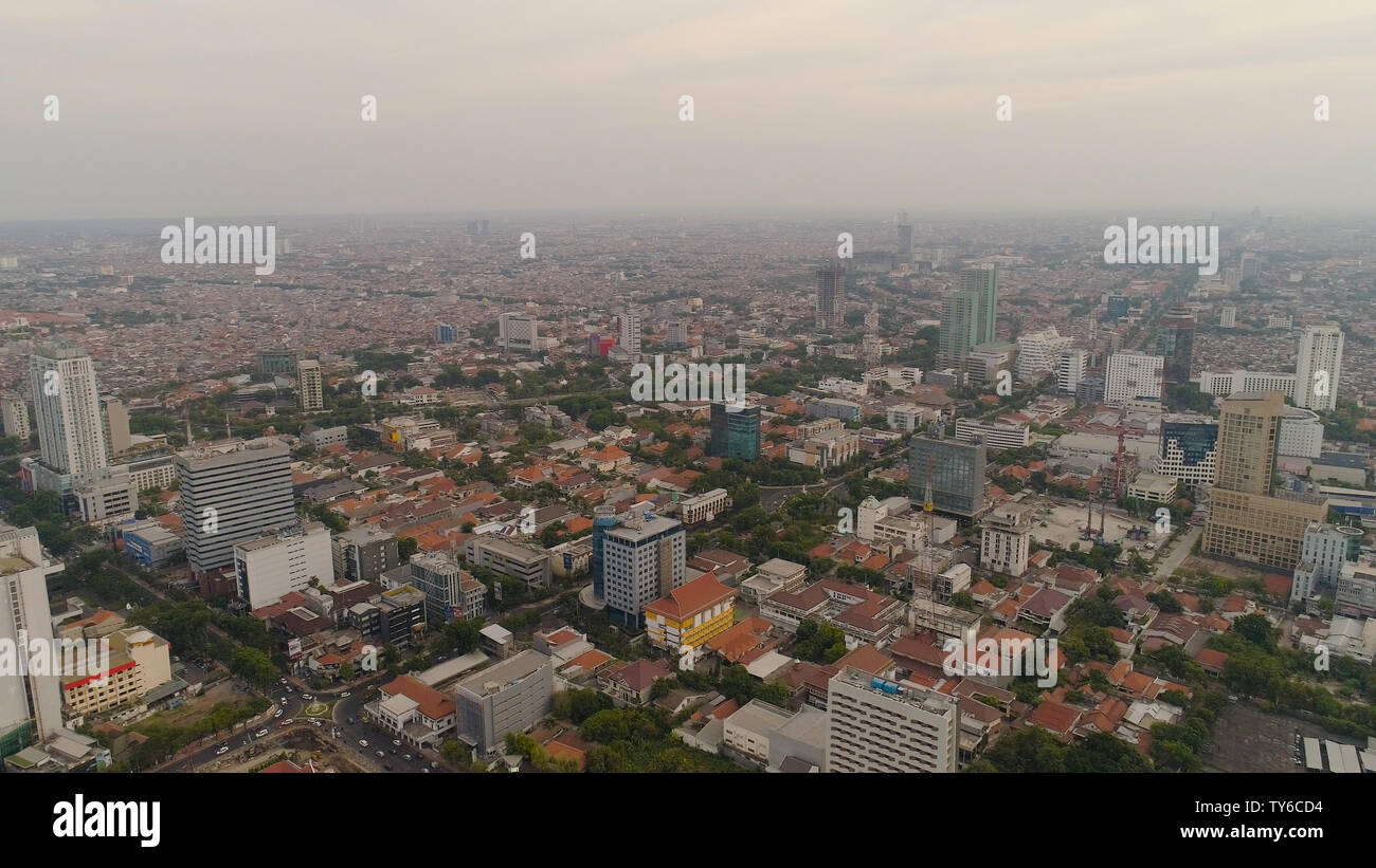 Aerial cityscape modern city Surabaya with skyscrapers, buildings and ...