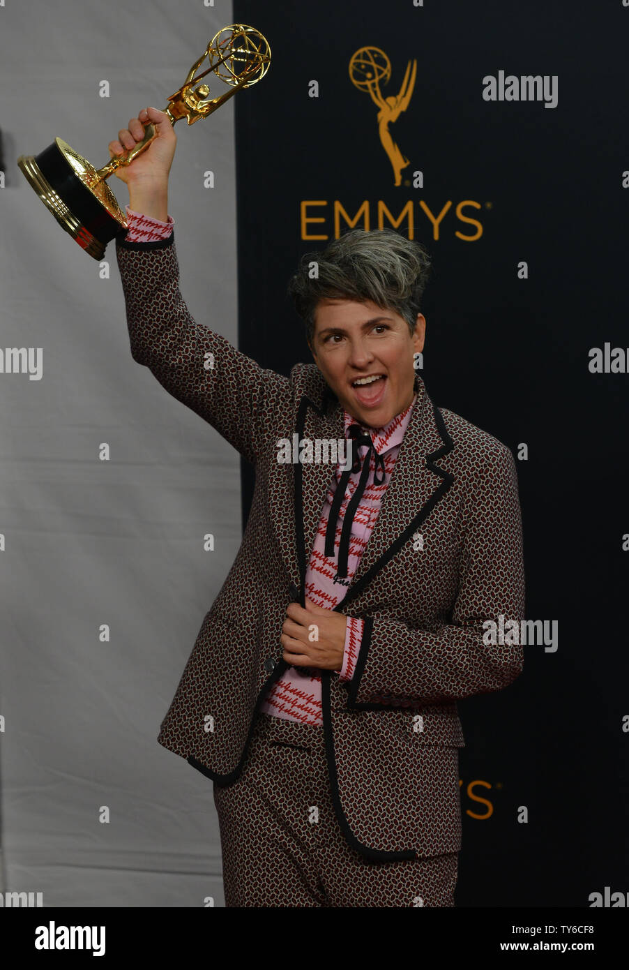Writer/producer Jill Soloway appears backstage with her award for ...