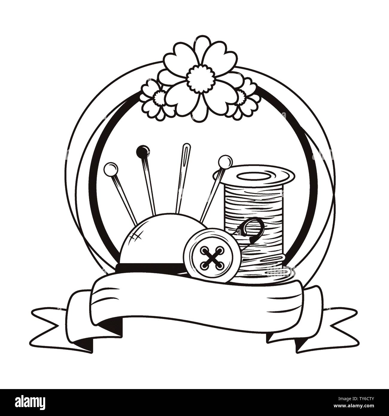 Thread needle button and pin design, Tailor shop fashion textile ...