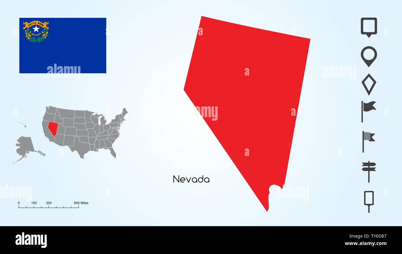 Map of The United States of America with the Selected State of Nevada ...