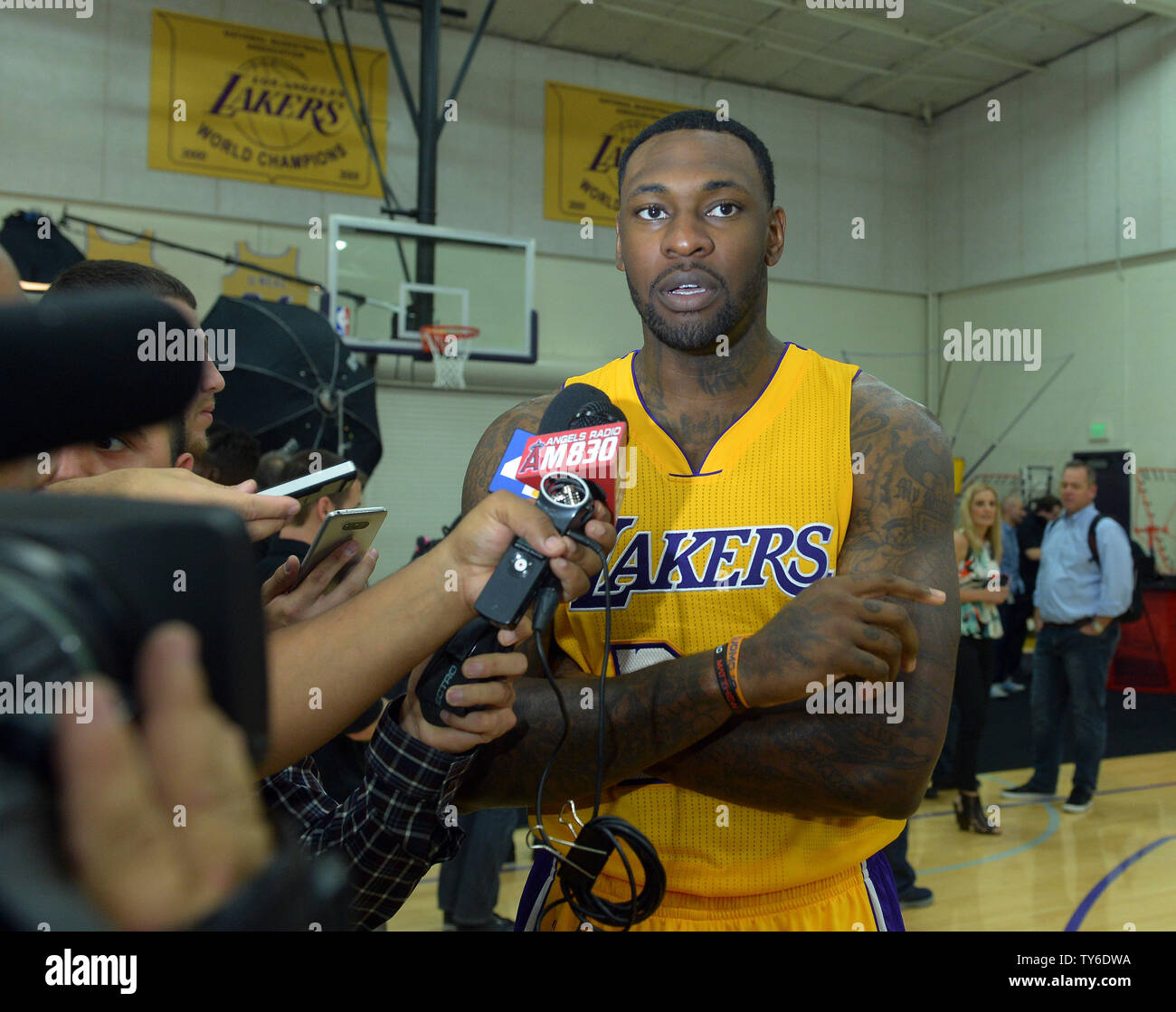 Los Angeles Lakers' Tarik Black participates in Laker media day at the ...