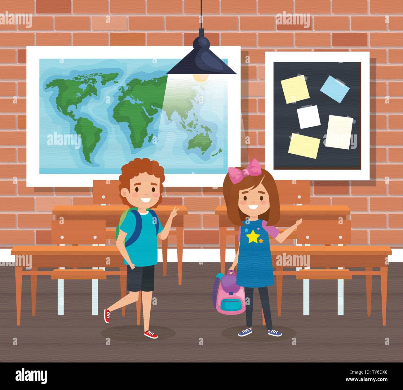 boy and girl students with global map in the classroom Stock Vector ...