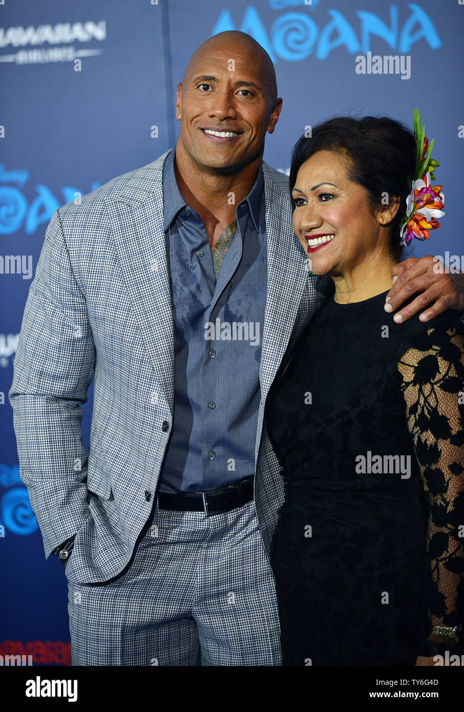 Dwayne Johnson (L) and his mother Ata Johnson arrive at the world ...