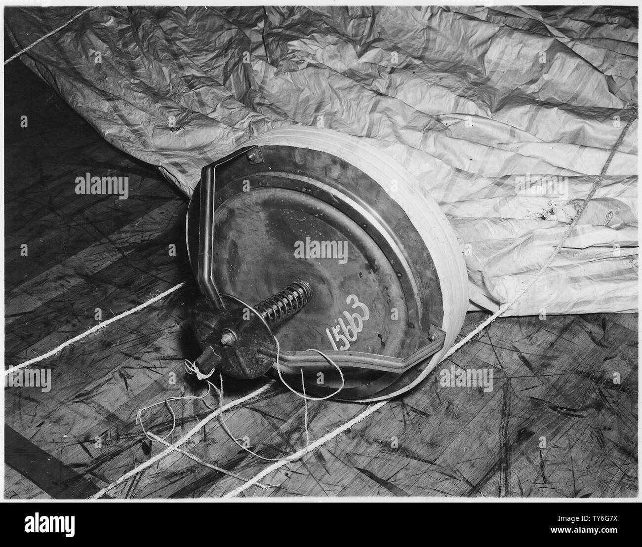 Japanese war balloon; Scope and content: Collapsed balloon on ground ...