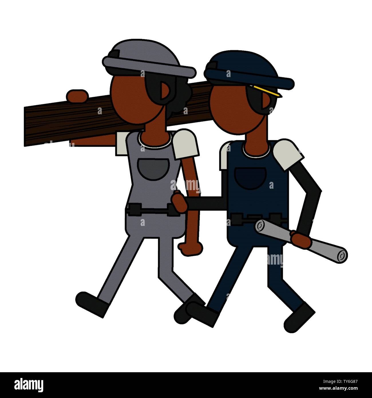 Construction workers with tools cartoons faceless Stock Vector Image ...