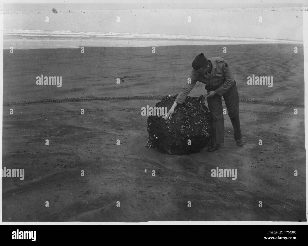 Japanese buoyant mine which drifted from Japanese waters to Fort ...
