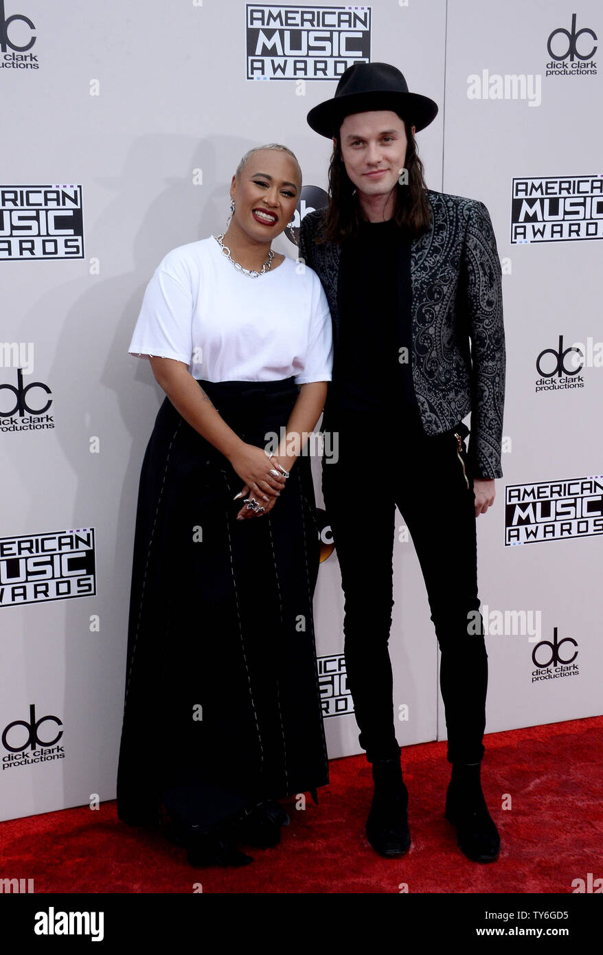 Singer Emeli Sande (L) and recording artist James Bay arrive for the ...