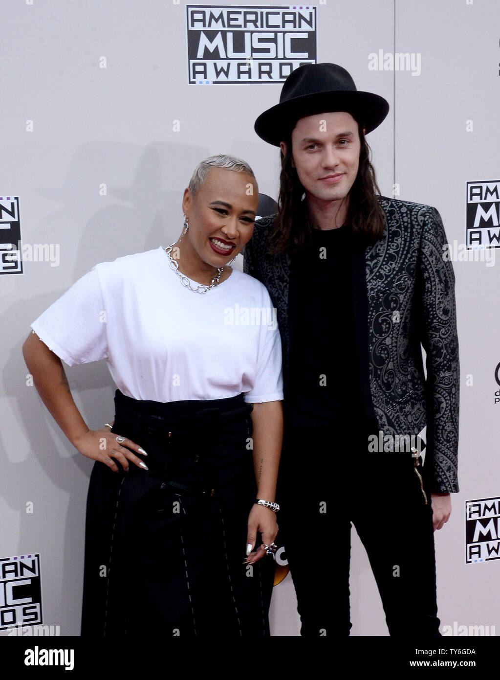 Singer Emeli Sande (L) and recording artist James Bay arrive for the ...