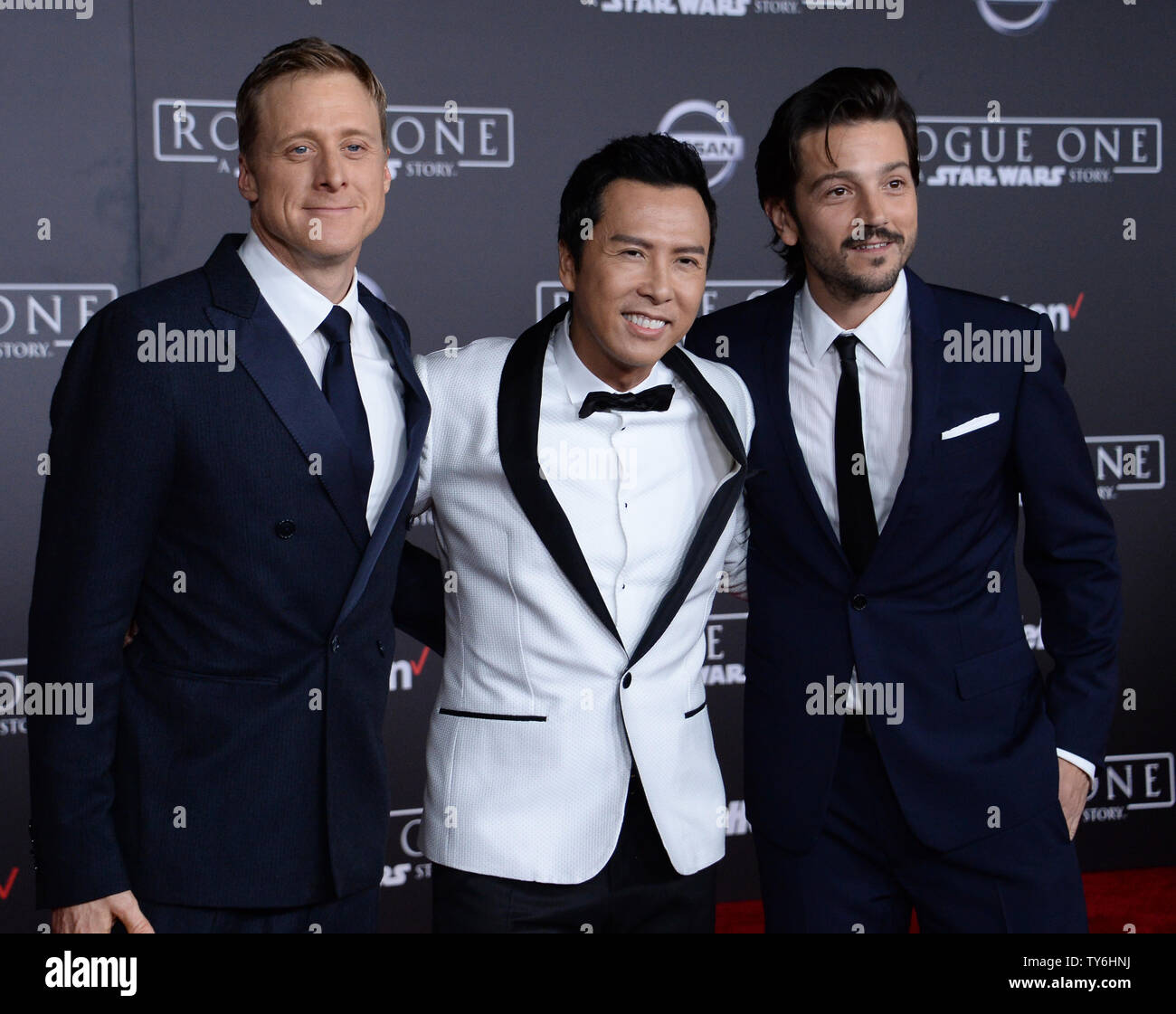 Cast members Alan Tudyk, Donnie Yen and Diego Luna (L-R) attend the premiere of the sci-fi ...
