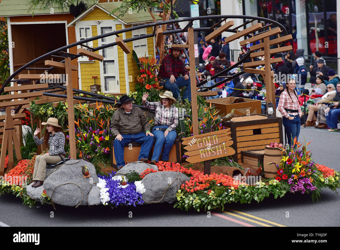 Downey Rose Float Association's 'The Gold Rush' float, winner of the ...
