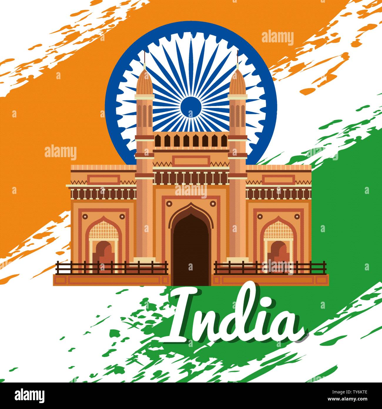 india emblem with architecture and traditional flag Stock Vector Image ...