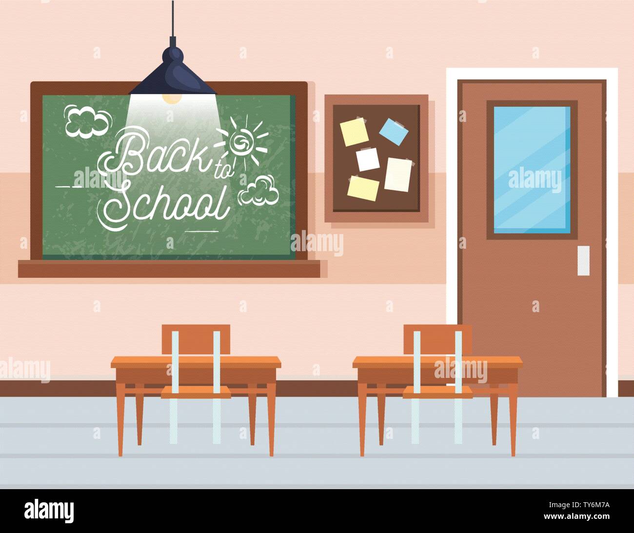 blackboard with note board and desks in the classroom education Stock ...