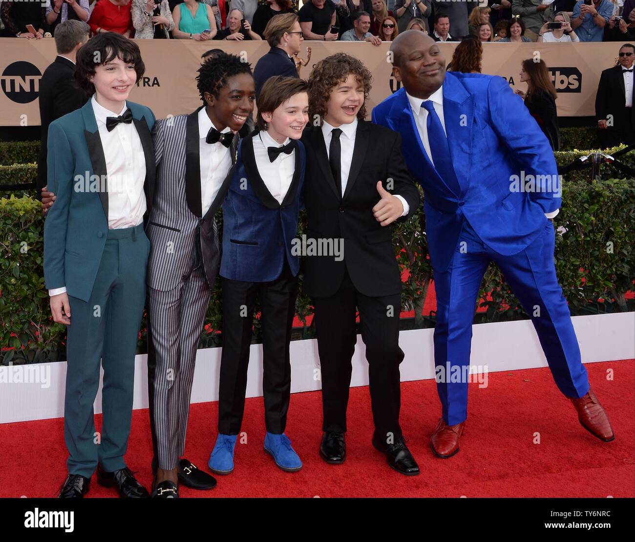 (L-R) Actors Finn Wolfhard, Caleb McLaughlin, Noah Schnapp, Gaten ...