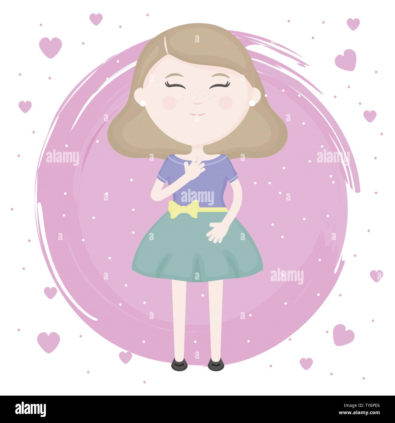cute little girl character with hearts love vector illustration design ...