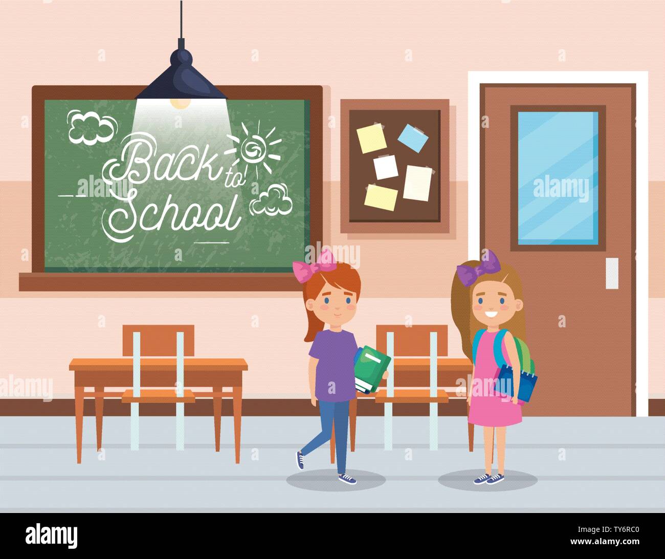 girls students with books and note board Stock Vector Image & Art - Alamy