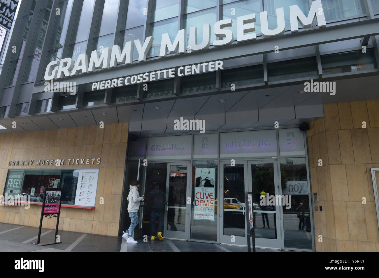 Pictured is the exterior of the Grammy Museum in Los Angeles on ...