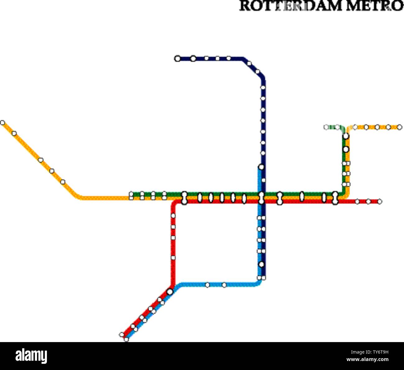 Map of the Rotterdam metro, Subway, Template of city transportation ...