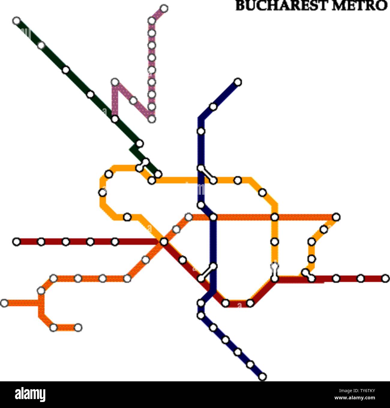 Map of the Bucharest metro, Subway, Template of city transportation scheme for underground road ...