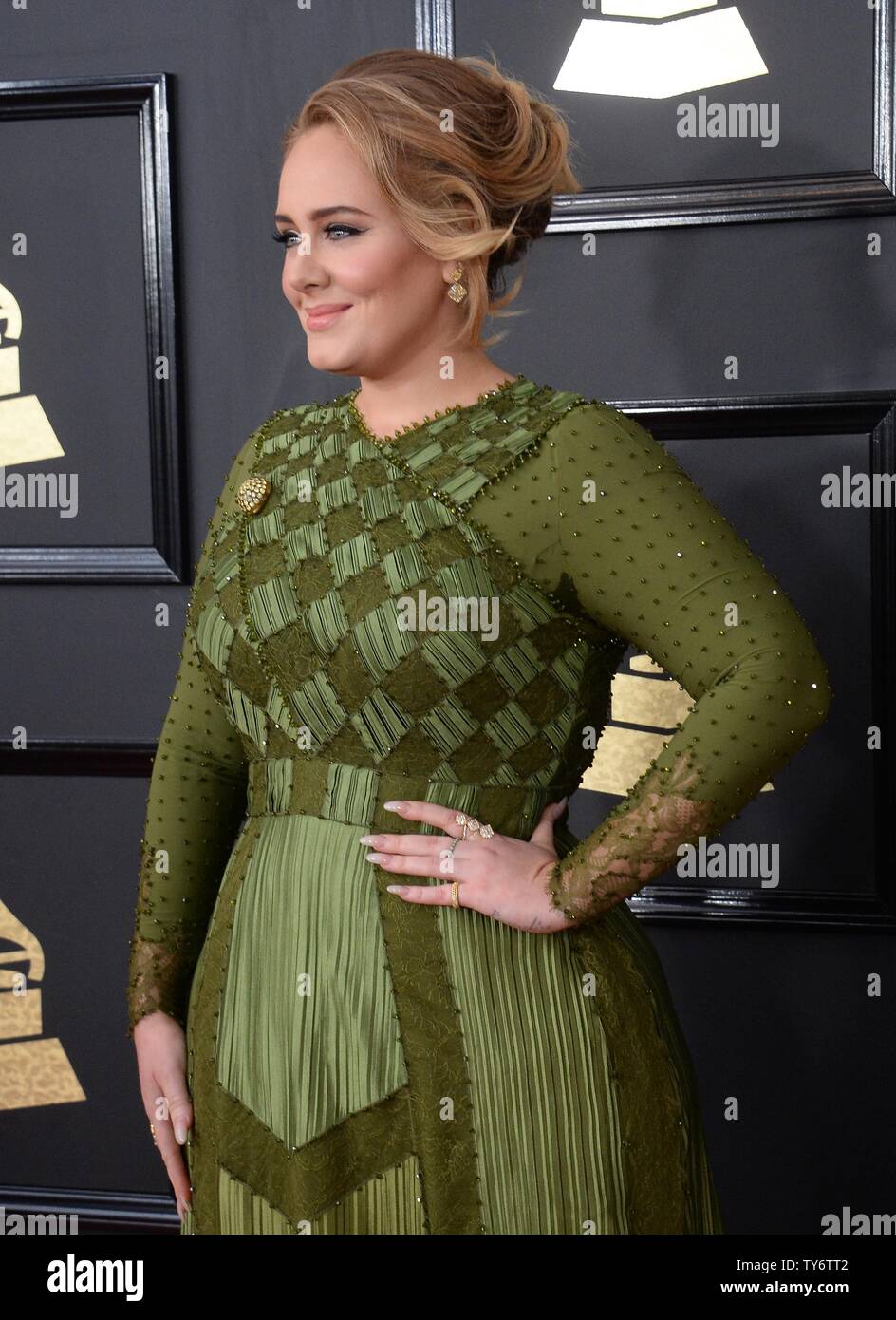 Singer Adele arrives for the 59th annual Grammy Awards held at Staples ...