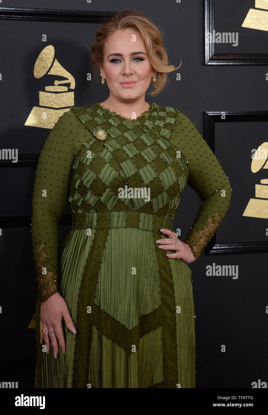 Singer Adele arrives for the 59th annual Grammy Awards held at Staples ...