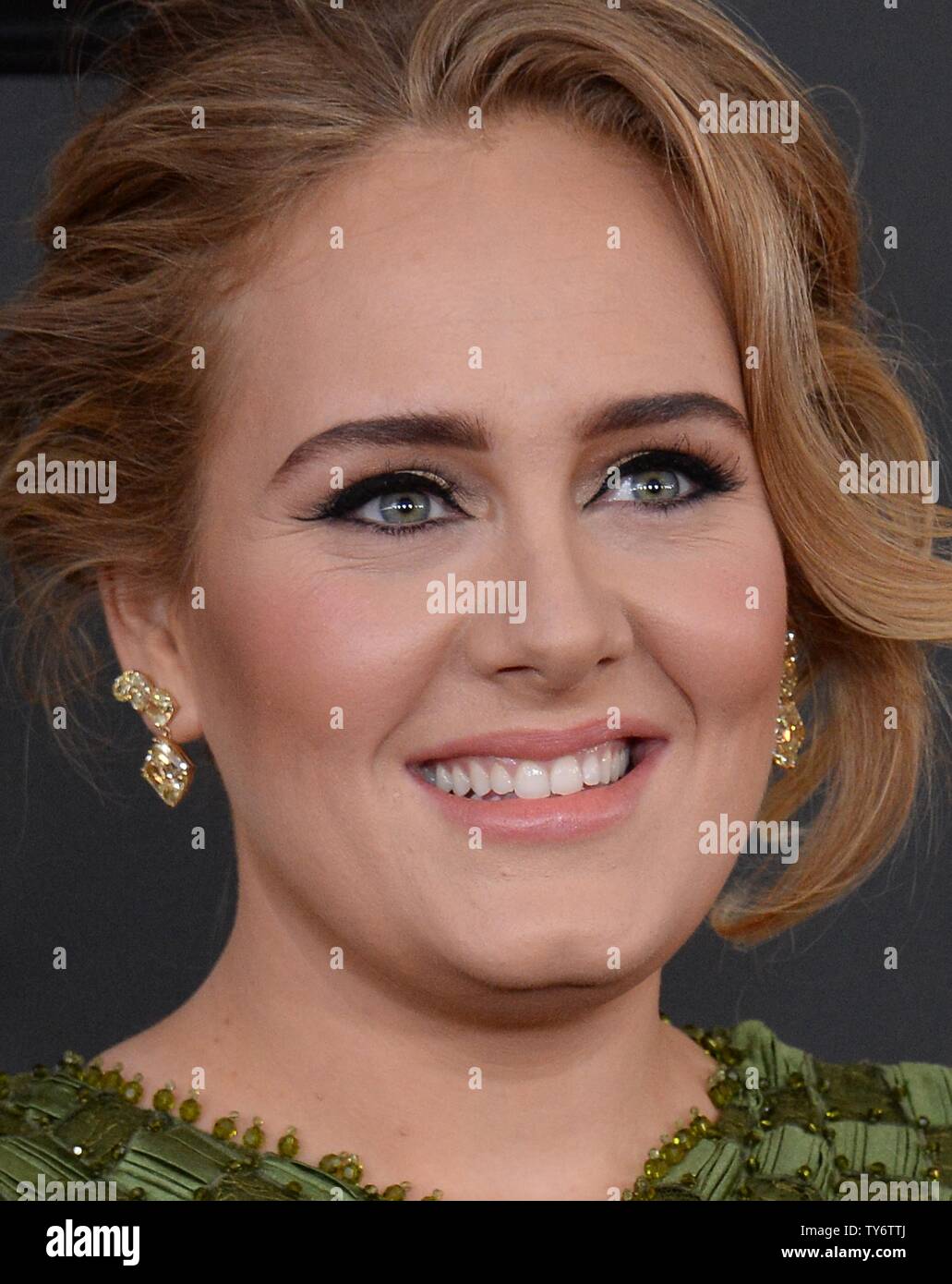 Singer Adele arrives for the 59th annual Grammy Awards held at Staples ...