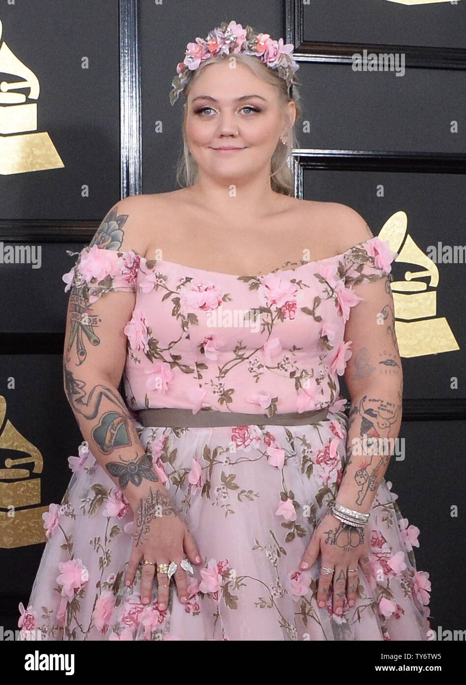 Singer/songwriter Elle King arrives for the 59th annual Grammy Awards ...