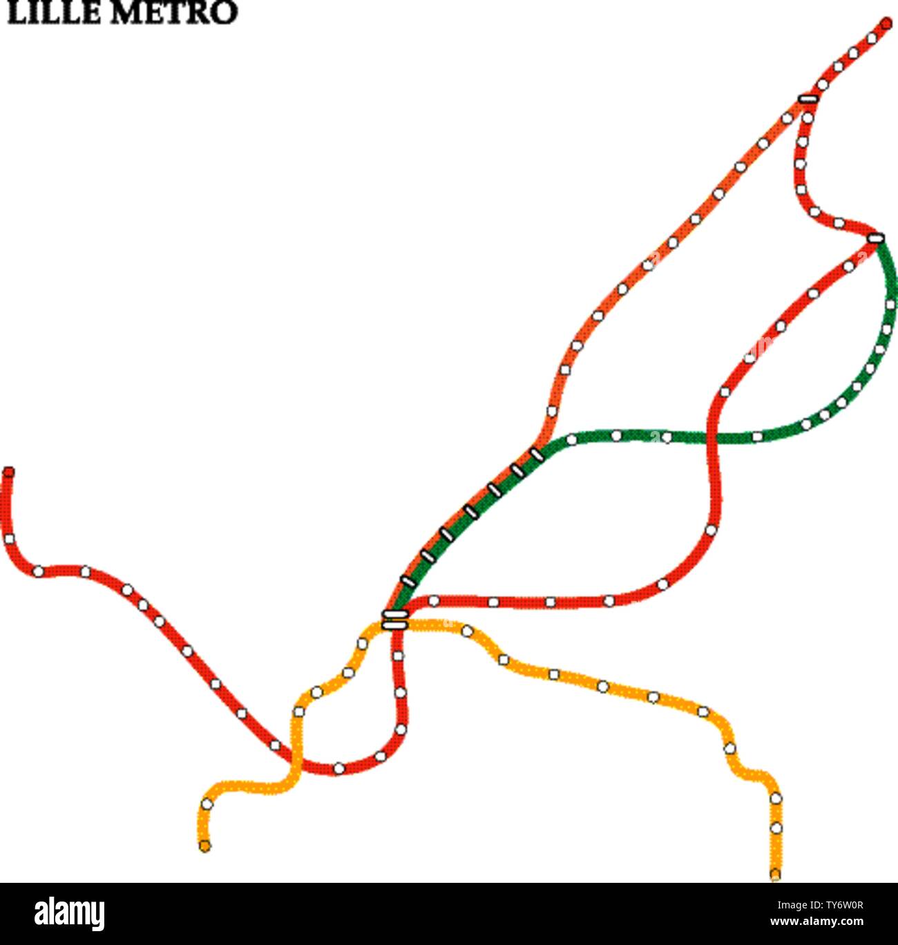 Map of the Lille metro, Subway, Template of city transportation scheme ...