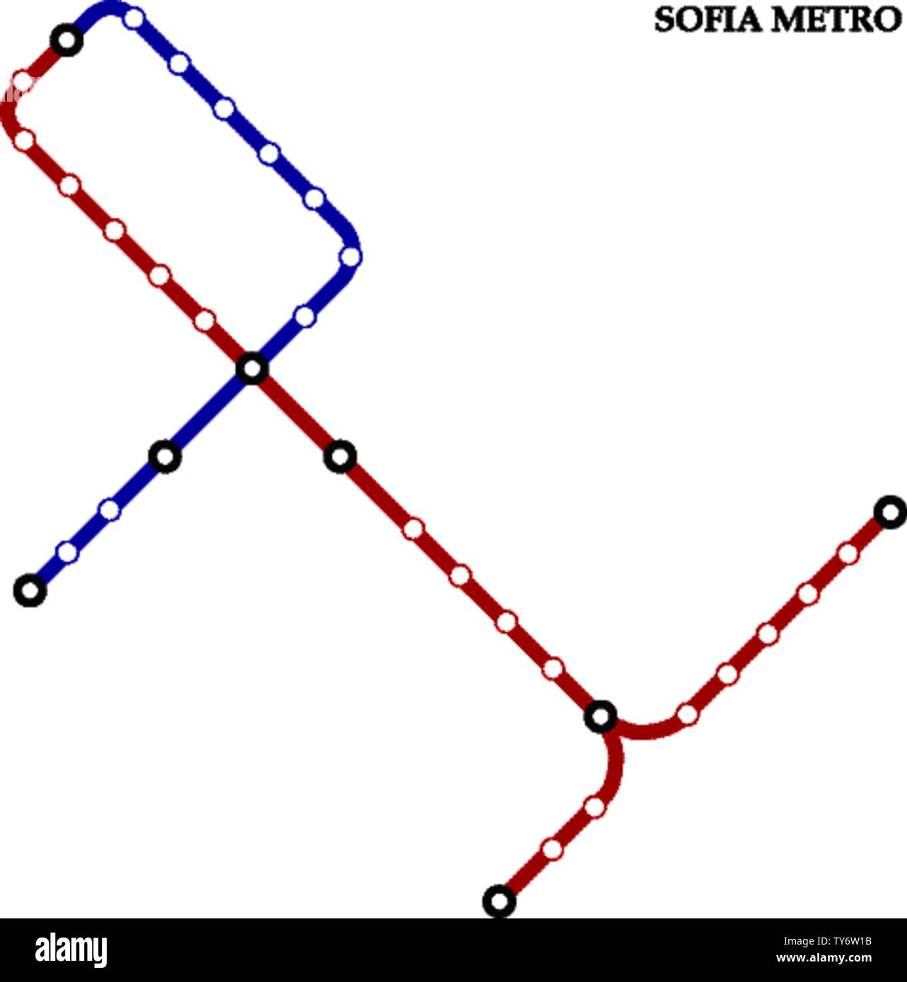 Map of the Sofia metro, Subway, Template of city transportation scheme for underground road ...