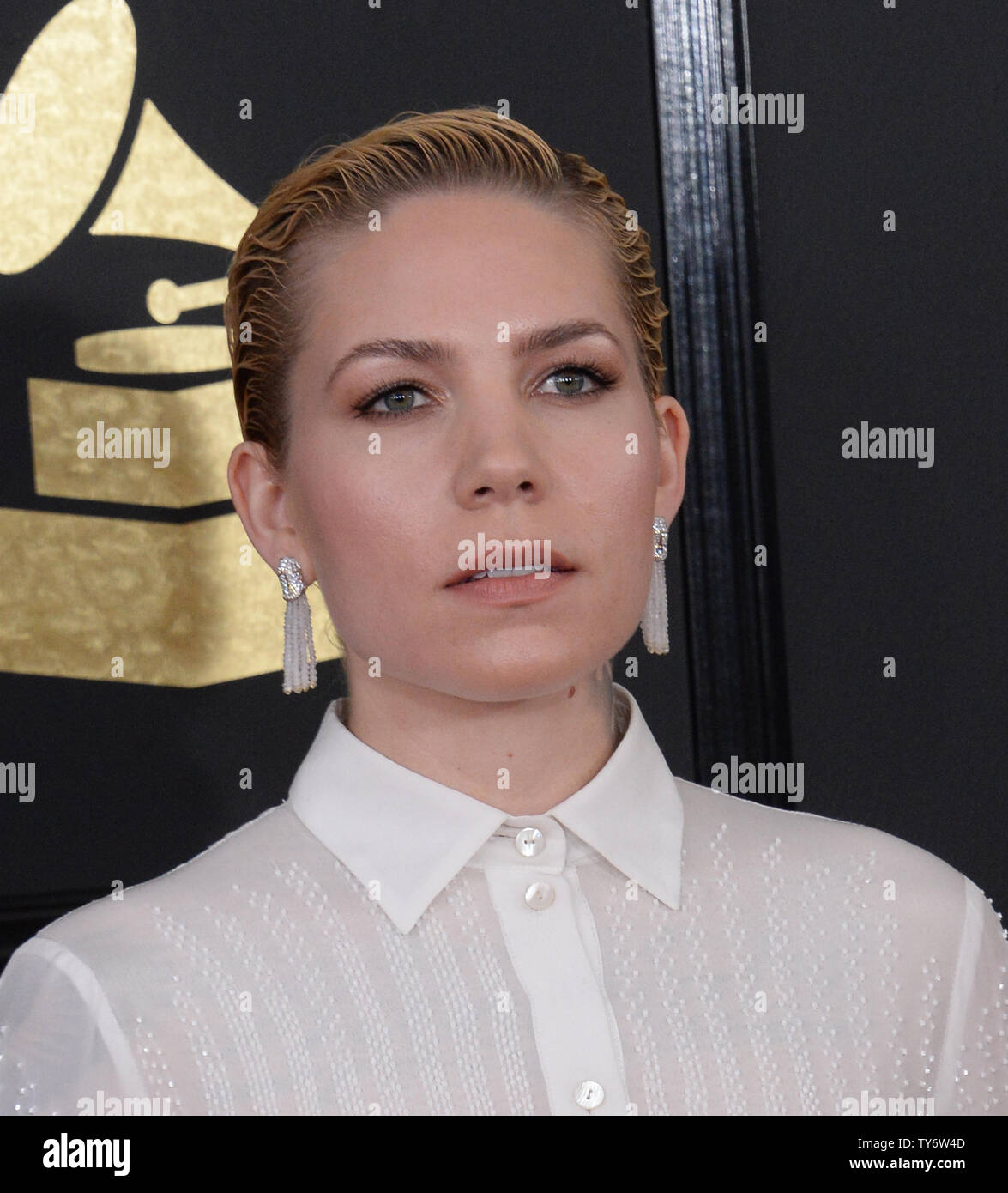 Singer Skylar Gray arrives for the 59th annual Grammy Awards held at ...