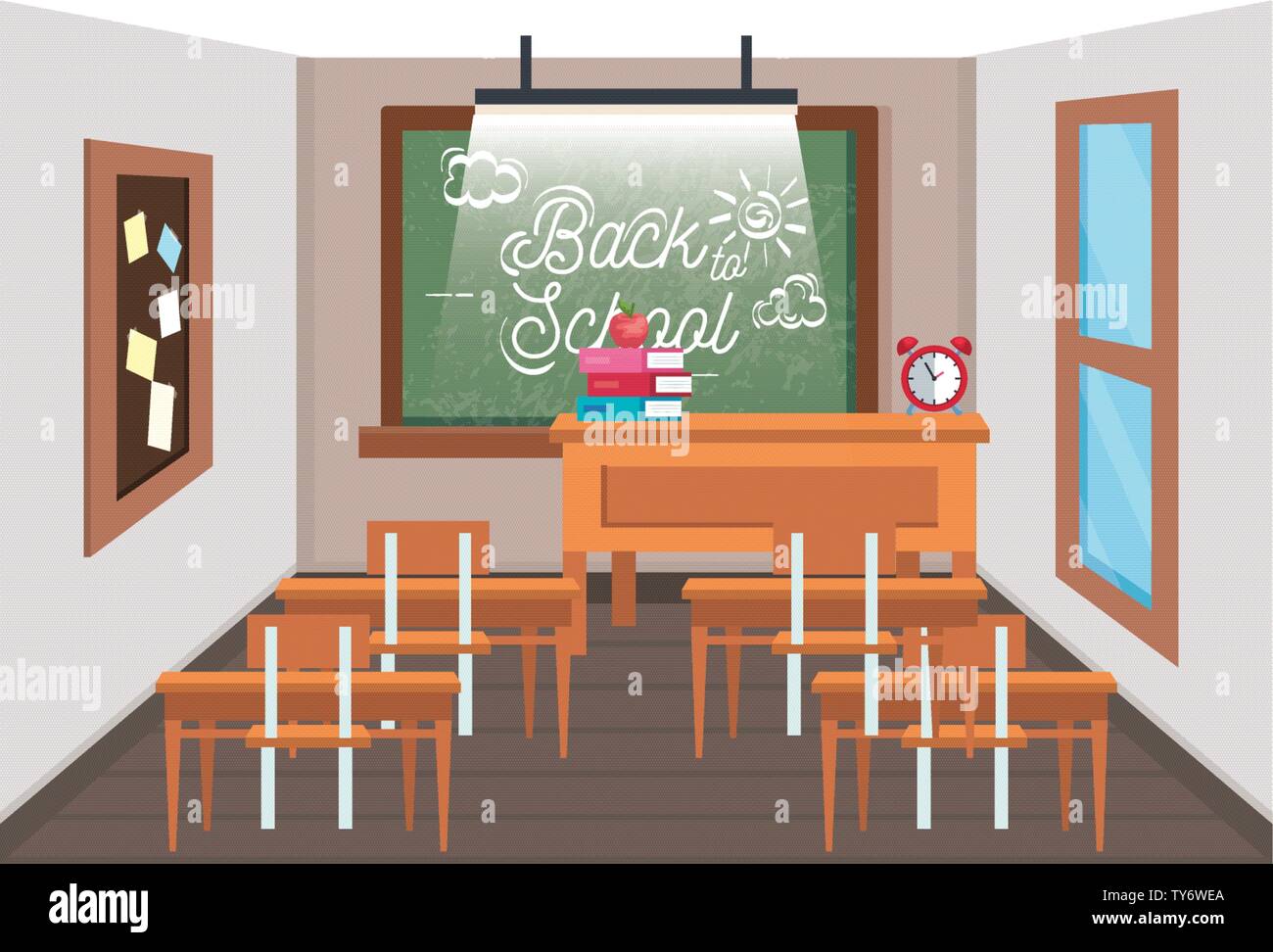 education classroom with blackboard and note board Stock Vector Image ...