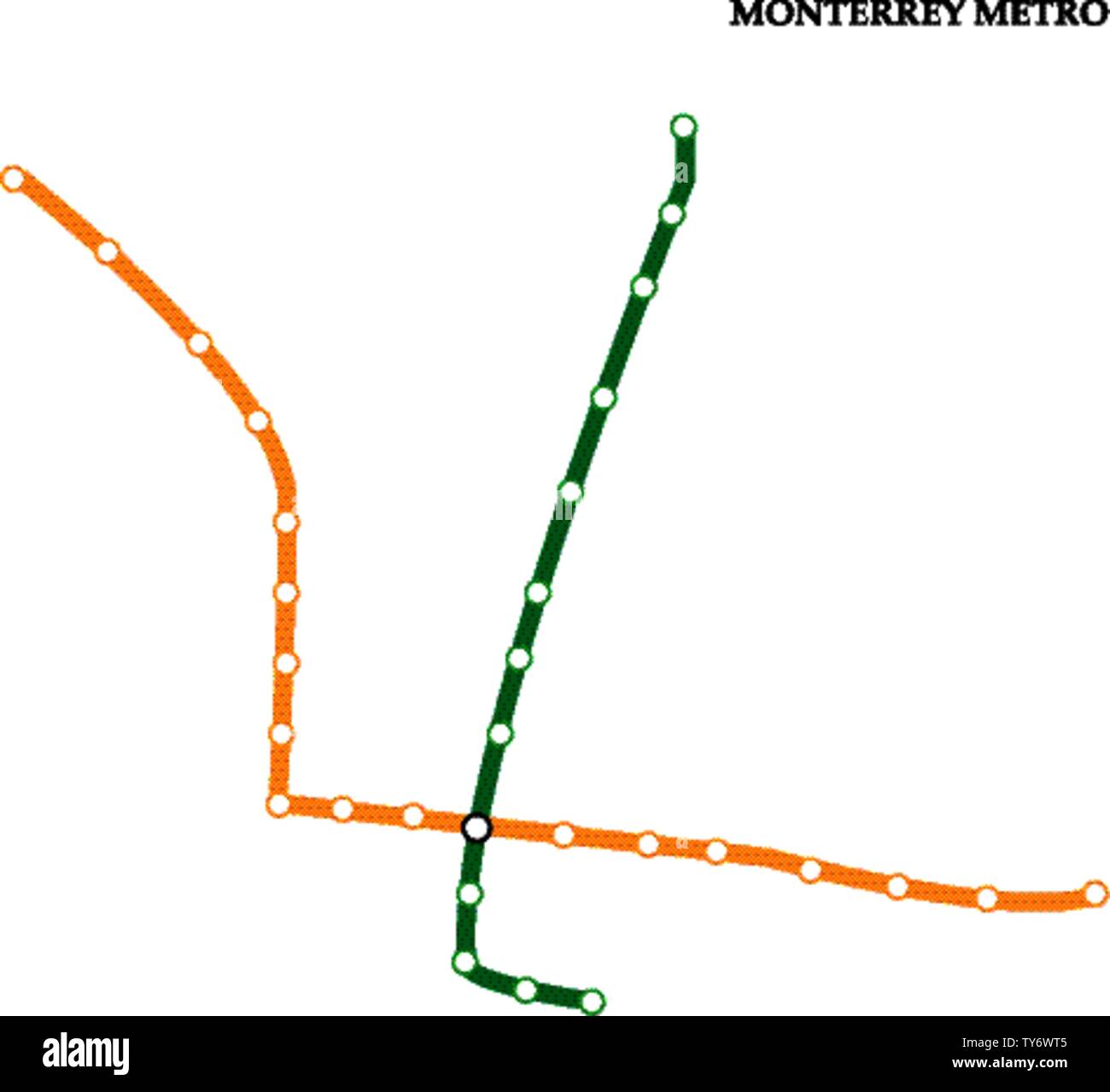 Map of the Monterrey metro, Subway, Template of city transportation scheme for underground road ...