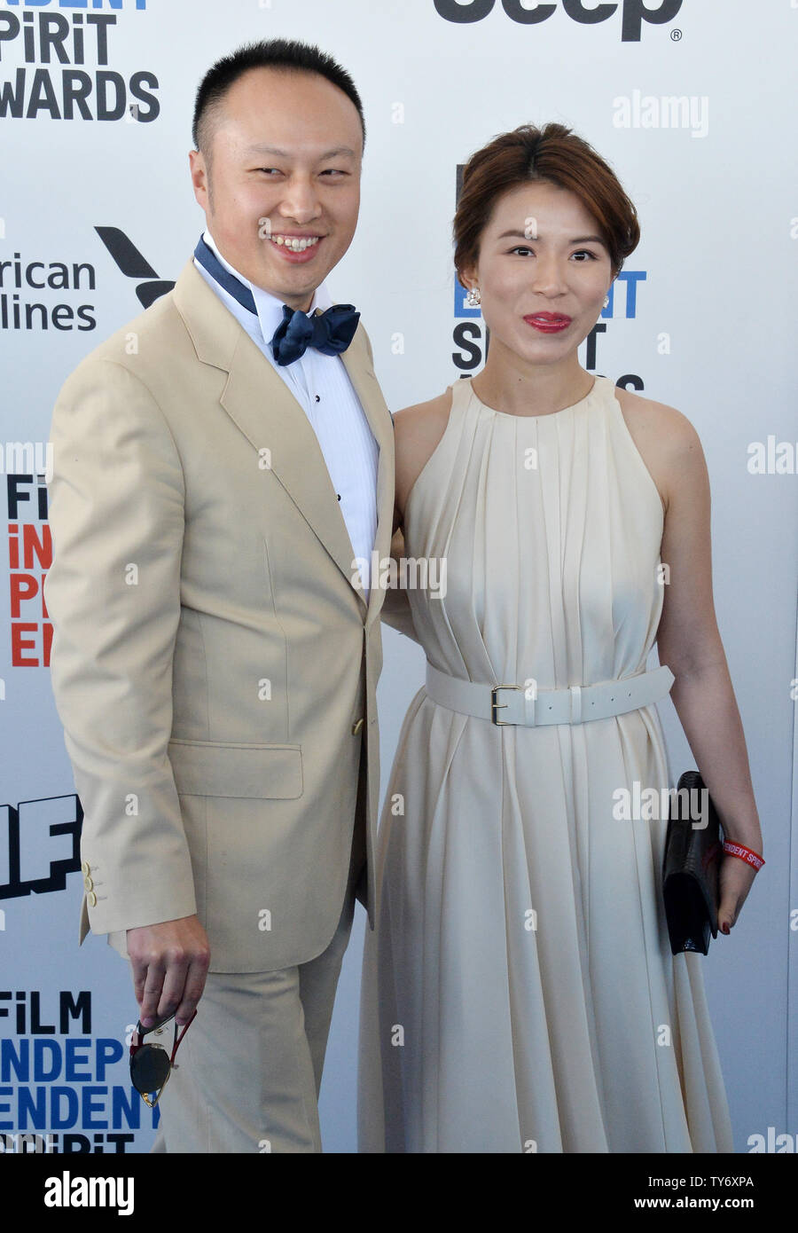 Sean Cao (L) and Jade Cao attend the 32nd annual Film Independent Spirit Awards in Santa Monica ...