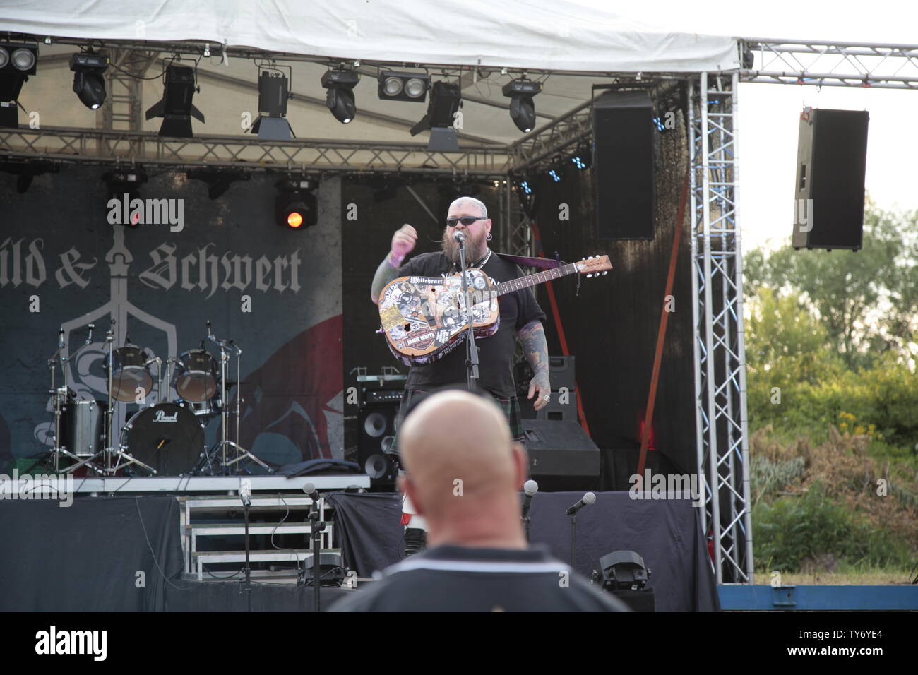 ostritz saxony germany juny 21 2019: Nazi NPD meeting - Schild und ...