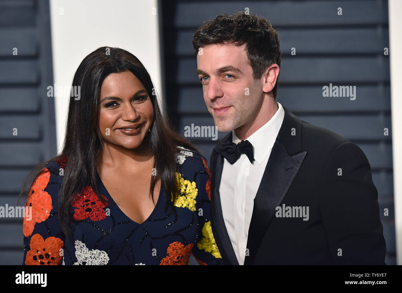 Mindy Kaling (L) and B.J. Novak attend the Vanity Fair Oscar Party at ...
