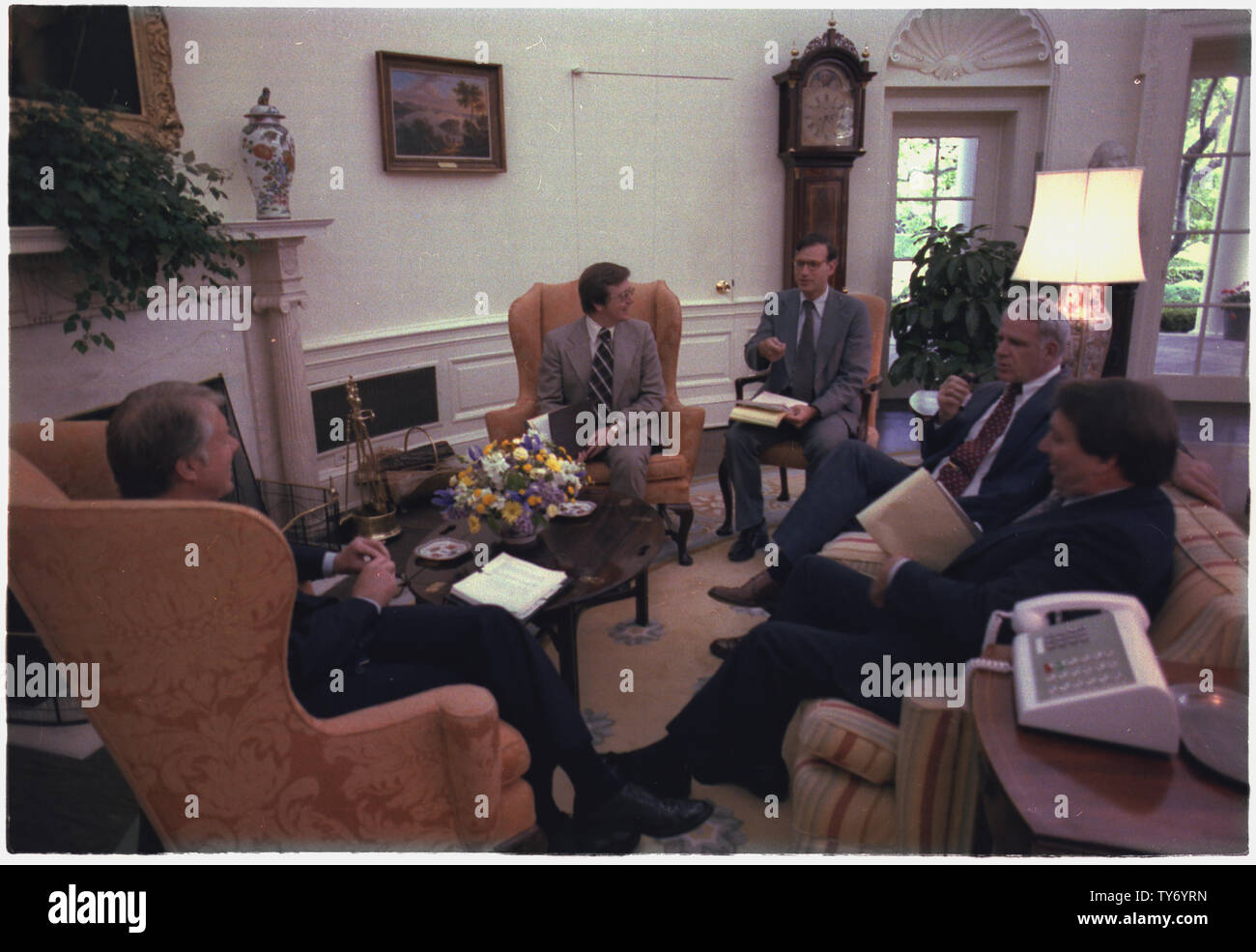 Jimmy Carter meeting with James McIntyre, Stuart Eizenstat, James ...