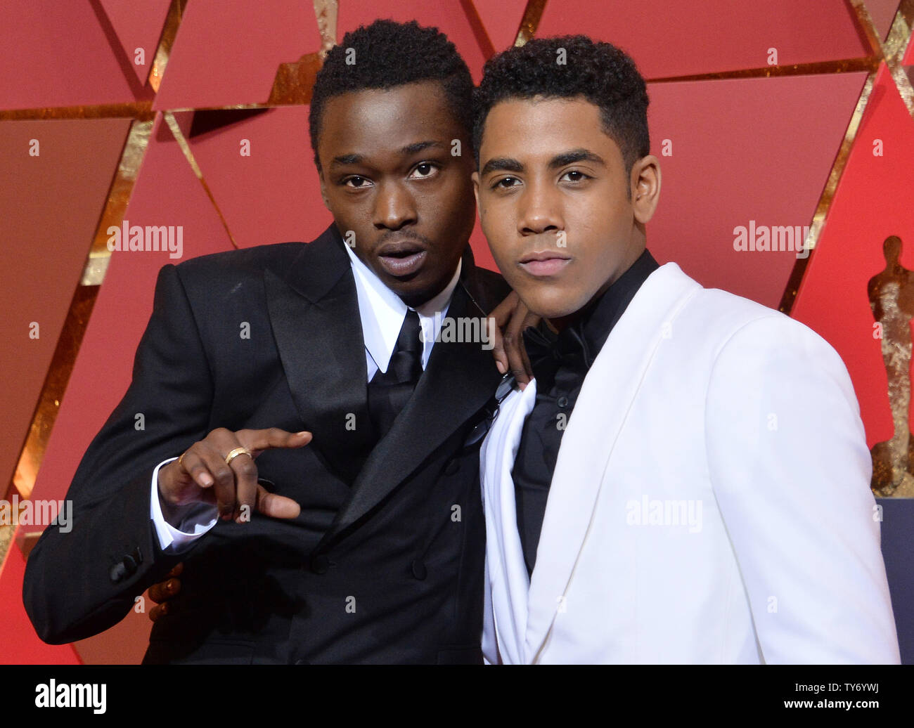 Actors Shariff Earp (L) and Jharrel Jerome arrive on the red carpet for ...
