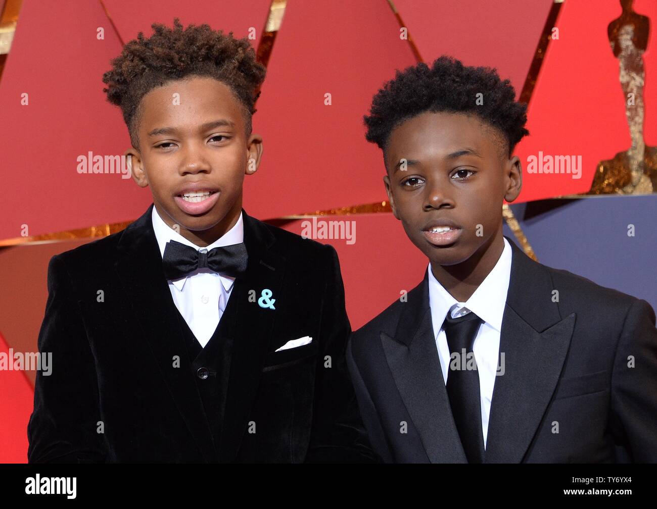Actors Jaden Piner (L) and Alex R. Hibbert arrive on the red carpet for ...