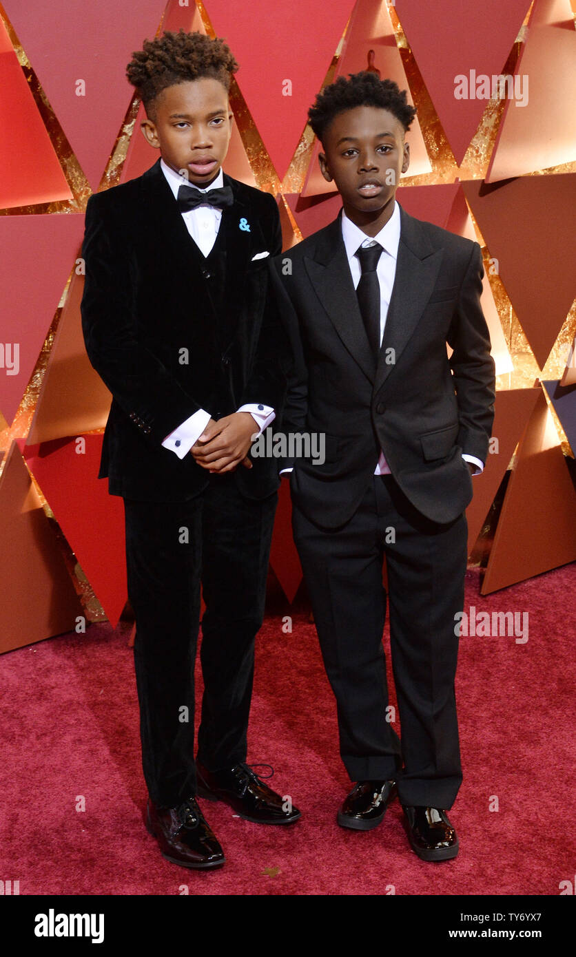 Actors Jaden Piner (L) and Alex R. Hibbert arrive on the red carpet for ...