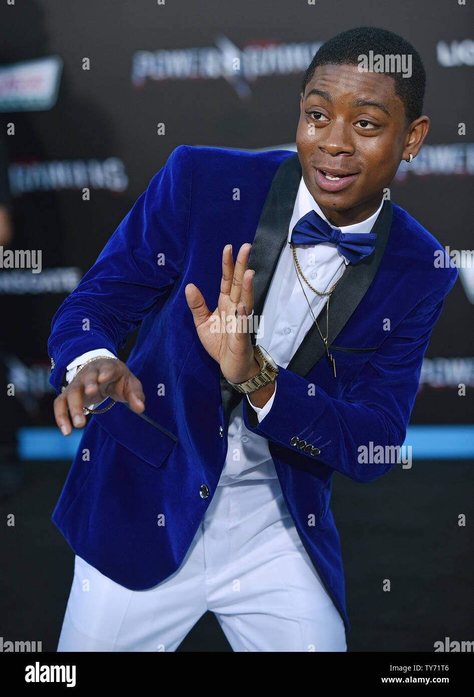 RJ Cyler attends the 'Power Rangers' premiere at the Westwood Village ...