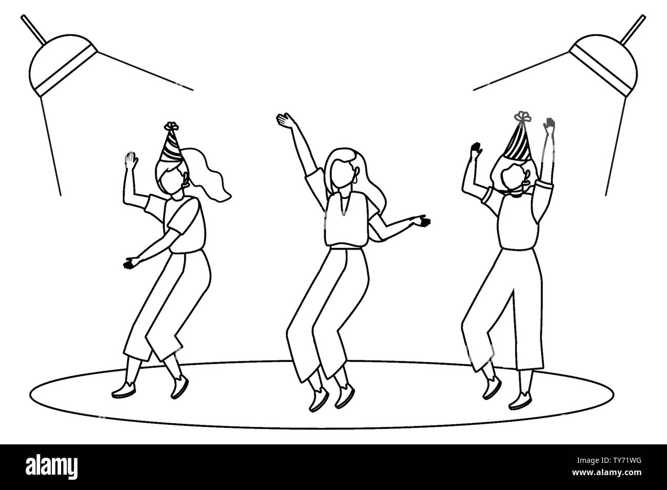 Women dancing design, happy birthday celebration decoration party ...
